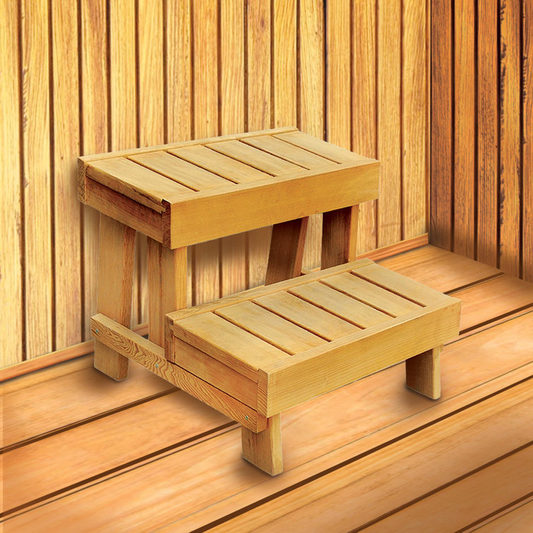 ALEKO Hemlock Wood Sauna Step Stool, Bench, And Storage Shelf | Wayfair
